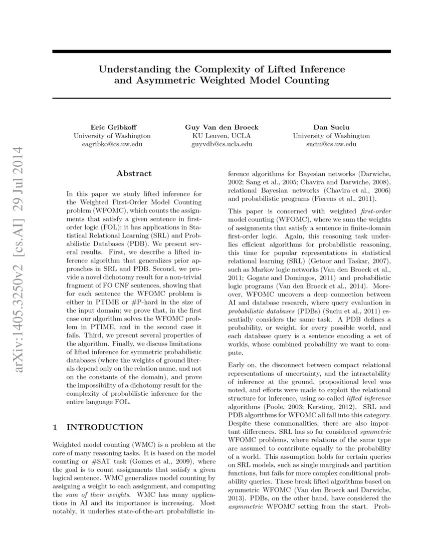 Understanding The Complexity Of Lifted Inference And Asymmetric Weighted Model Counting Deepai