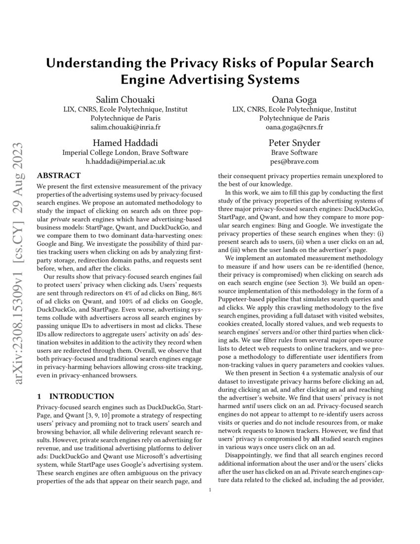 Understanding the Privacy Risks of Popular Search Engine Advertising ...