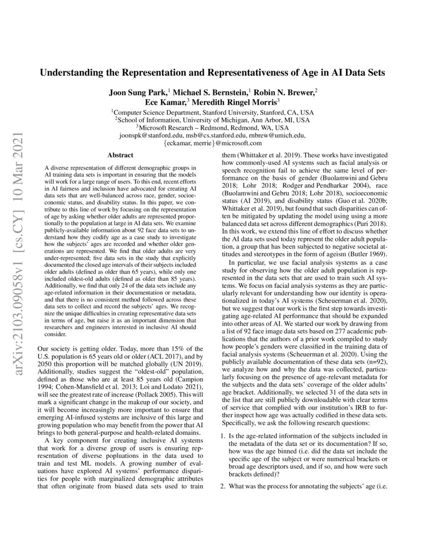 Understanding the Representation and Representativeness of Age in AI ...