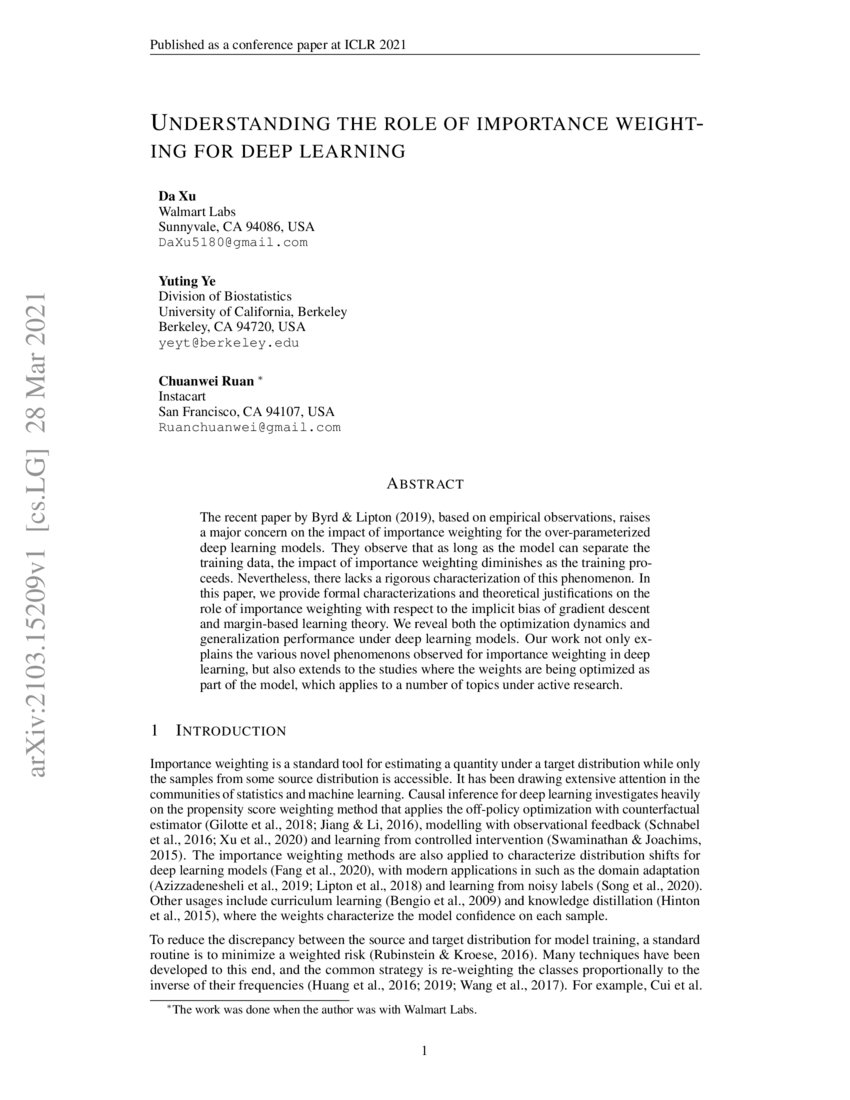 Understanding the role of importance weighting for deep learning | DeepAI