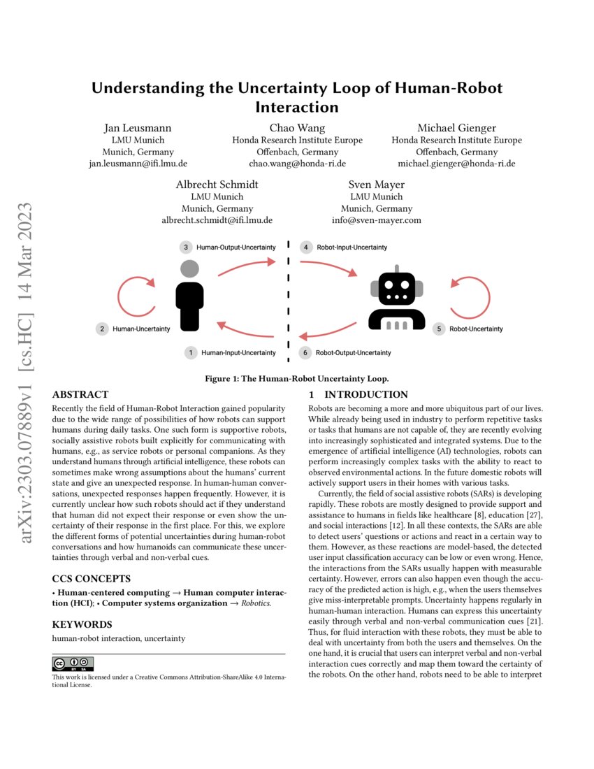 Understanding the Uncertainty Loop of Human-Robot Interaction | DeepAI