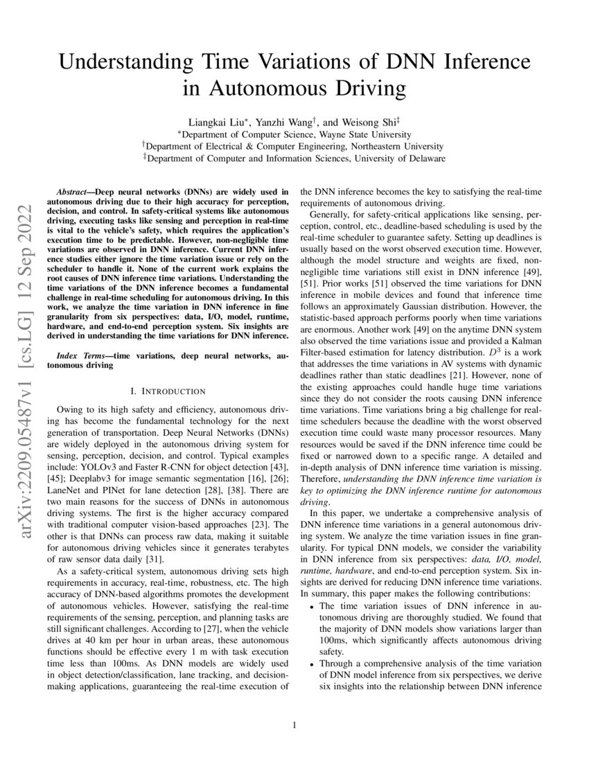 Understanding Time Variations Of Dnn Inference In Autonomous Driving Deepai