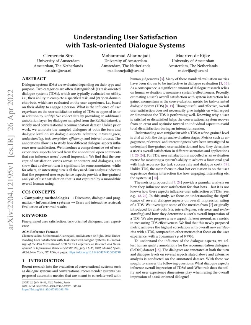 Understanding User Satisfaction with Task-oriented Dialogue Systems | DeepAI