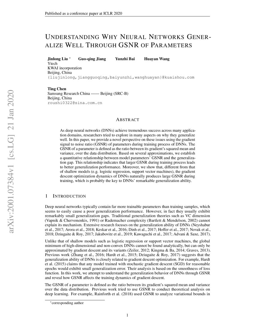 Understanding Why Neural Networks Generalize Well Through GSNR of Parameters | DeepAI