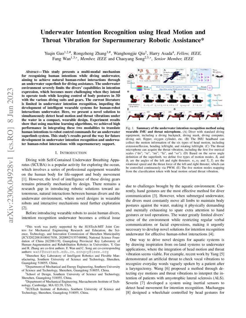 Underwater Intention Recognition Using Head Motion And Throat Vibration For Supernumerary 