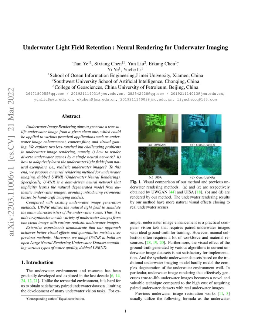 Underwater Light Field Retention : Neural Rendering for Underwater Imaging | DeepAI