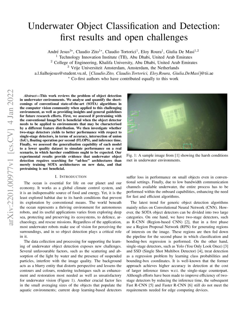Underwater Object Classification And Detection First Results And Open