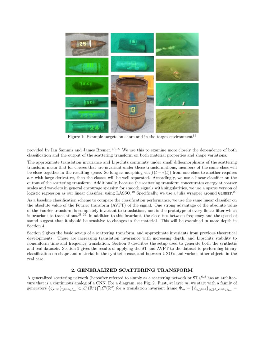 Underwater object classification using scattering transform of sonar signals | DeepAI