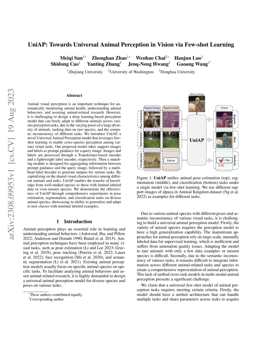 UniAP: Towards Universal Animal Perception in Vision via Few-shot ...