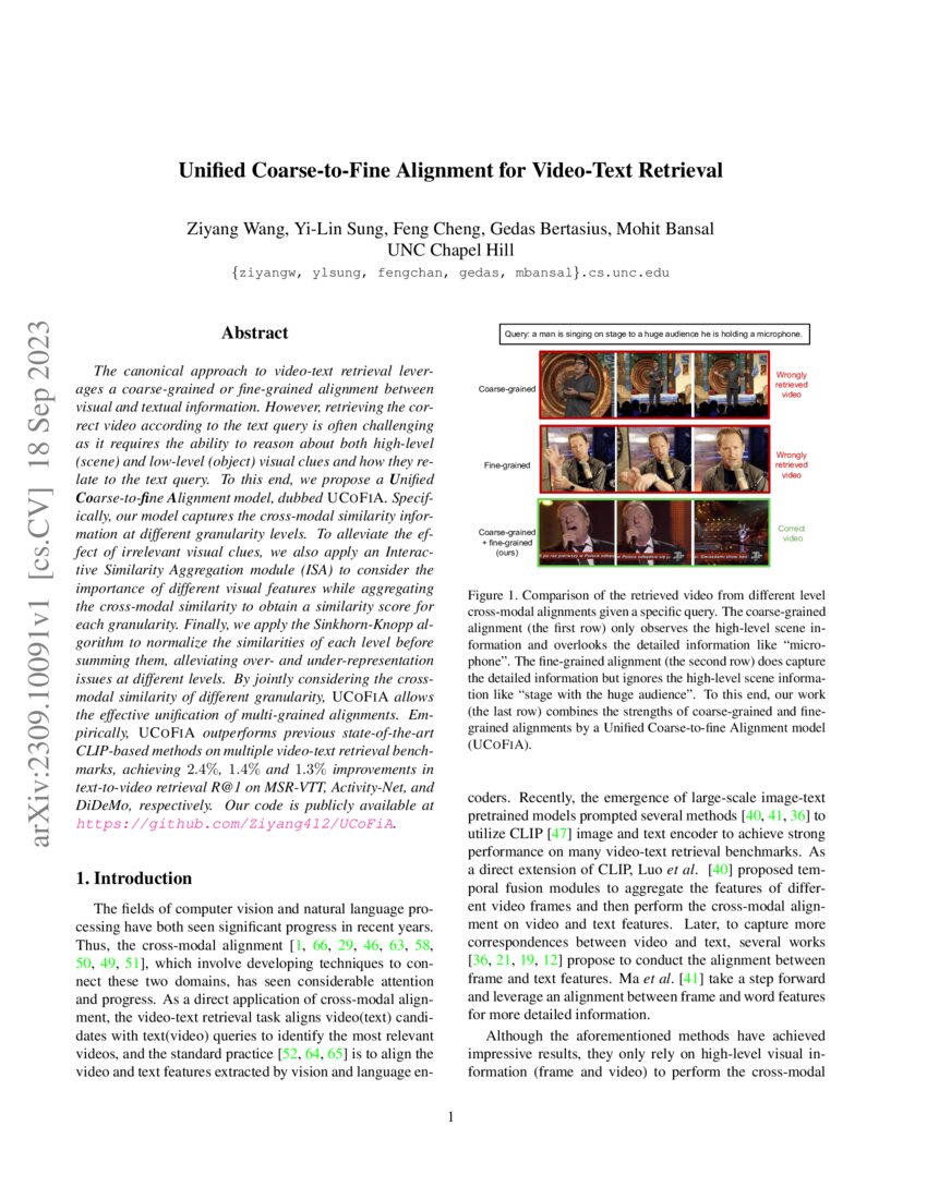 Unified Coarse-to-Fine Alignment for Video-Text Retrieval | DeepAI