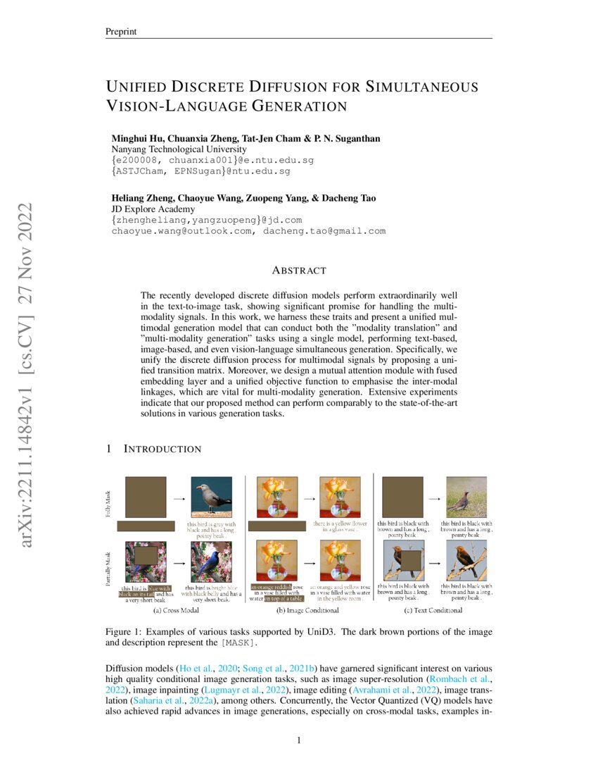 Unified Discrete Diffusion For Simultaneous Vision Language Generation Deepai