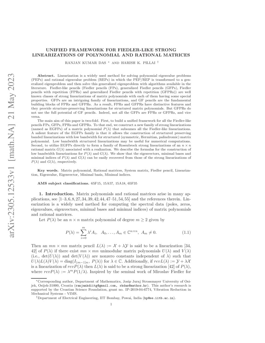Unified framework for Fiedler-like strong linearizations of polynomial and rational matrices ...