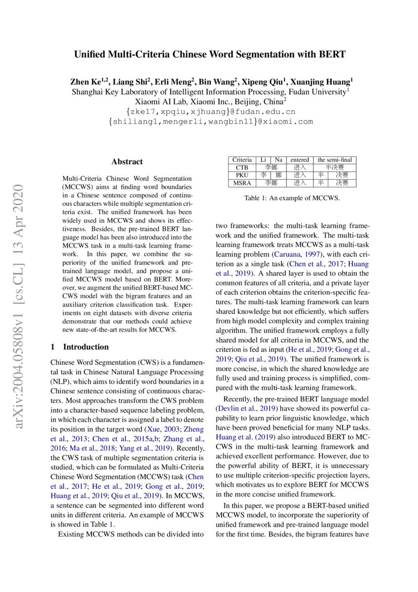 Unified Multi Criteria Chinese Word Segmentation With Bert Deepai
