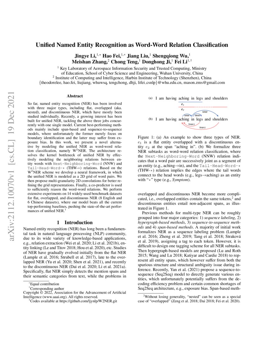 Unified Named Entity Recognition As Word Word Relation Classification 8601