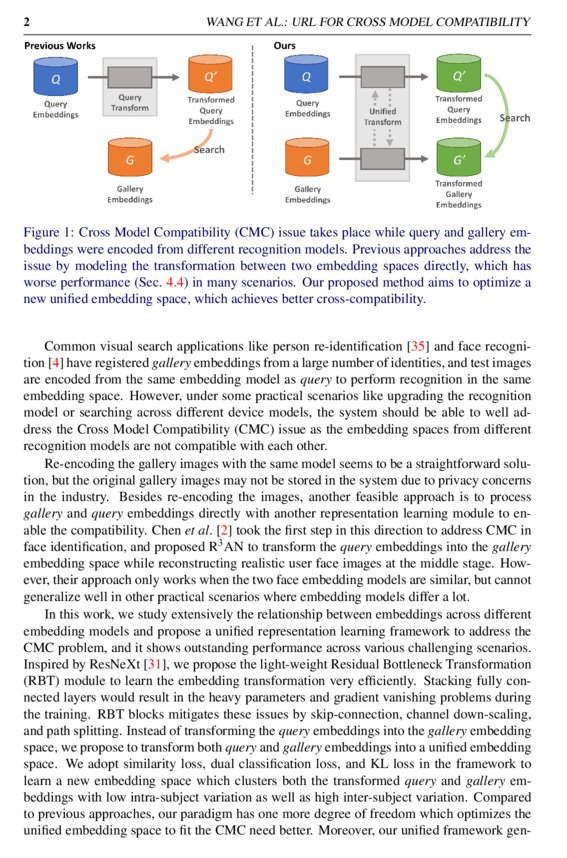 Unified Representation Learning for Cross Model Compatibility | DeepAI
