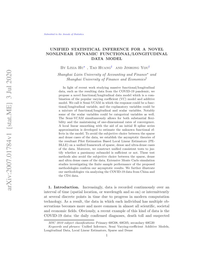 Unified statistical inference for a novel nonlinear dynamic functional ... Unified statistical inference for a novel nonlinear dynamic functional ...