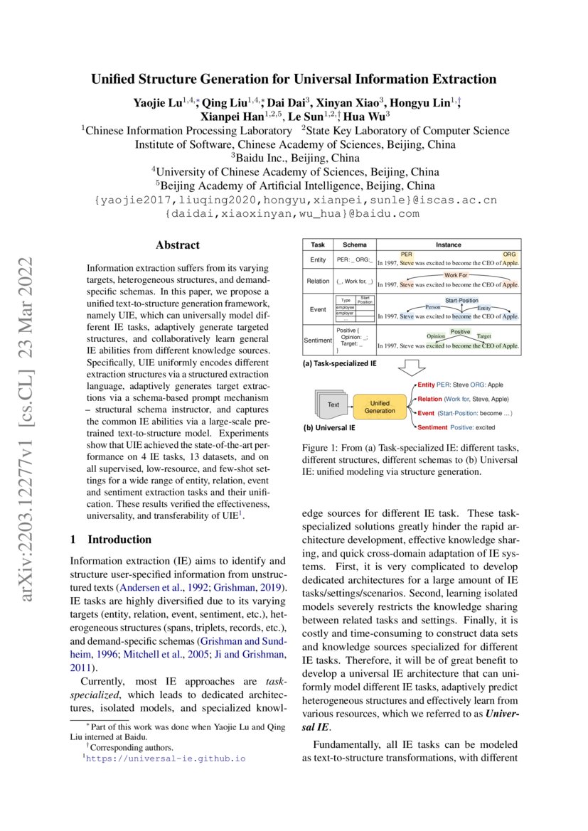 Unified Structure Generation for Universal Information Extraction | DeepAI