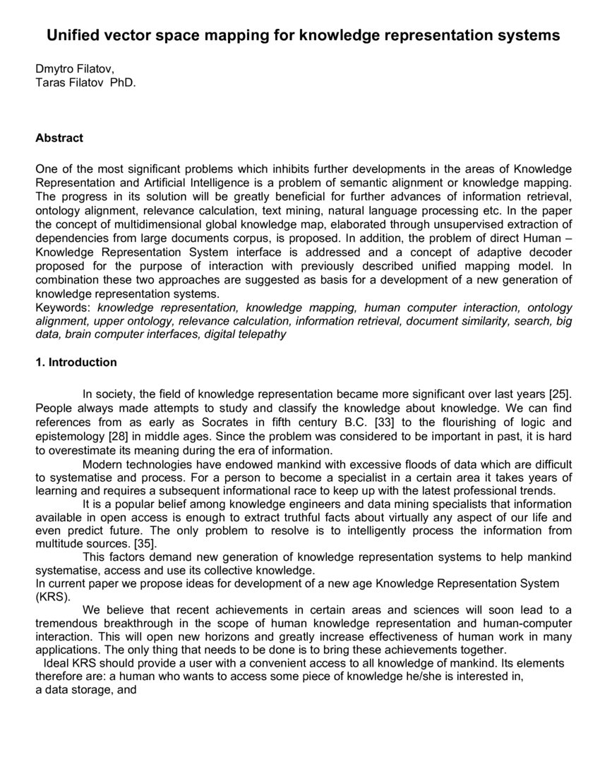 Unified vector space mapping for knowledge representation systems | DeepAI