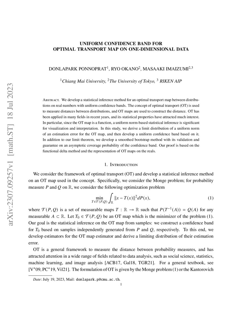Uniform Confidence Band for Optimal Transport Map on One-Dimensional Data | DeepAI
