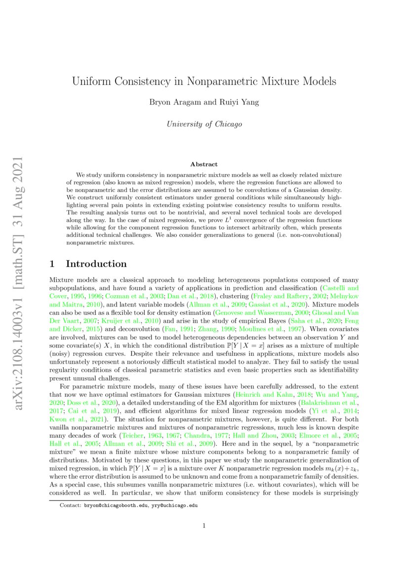 Uniform Consistency in Nonparametric Mixture Models | DeepAI