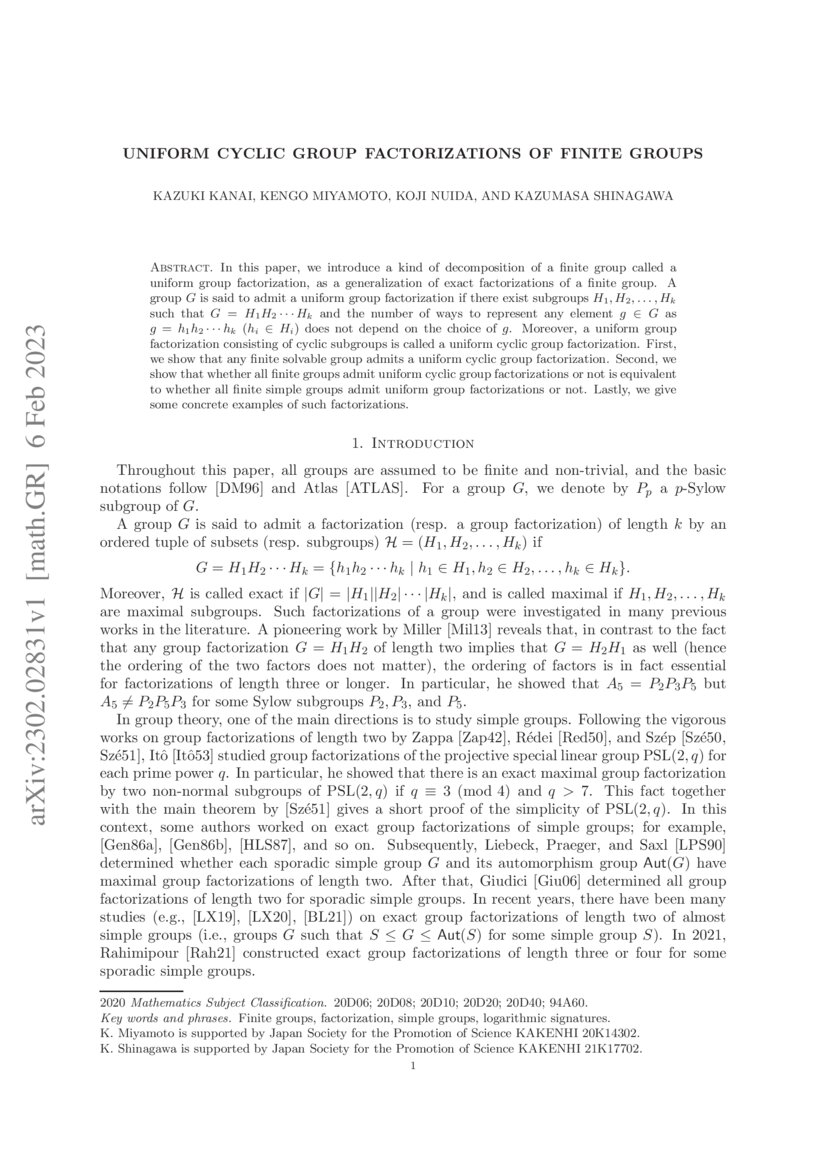 Uniform Cyclic Group Factorizations of Finite Groups | DeepAI