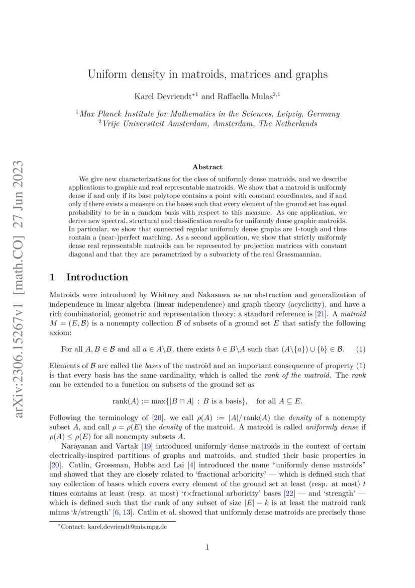 Uniform density in matroids, matrices and graphs | DeepAI