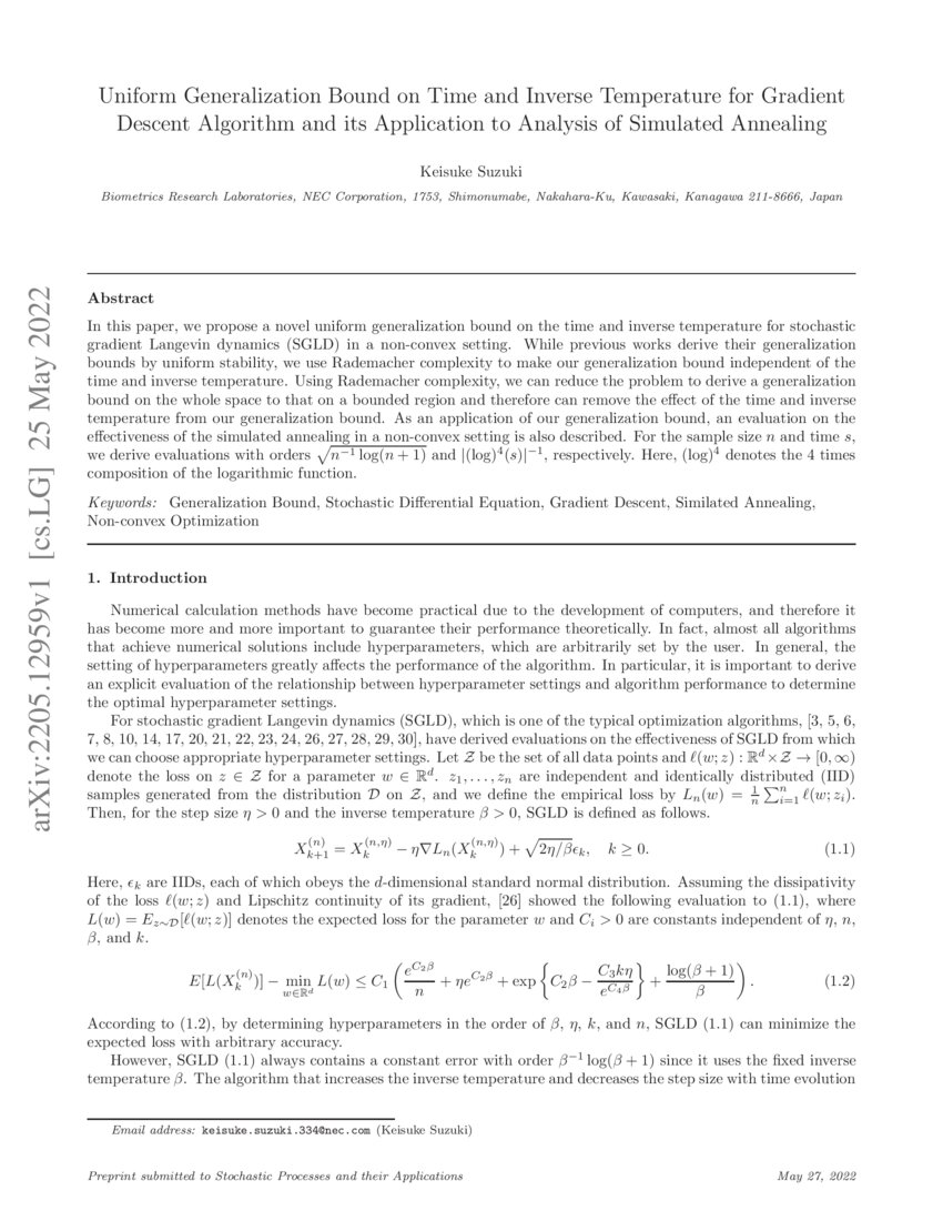 Uniform Generalization Bound On Time And Inverse Temperature For Gradient Descent Algorithm And