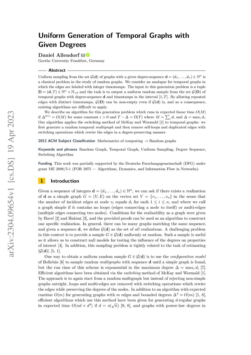 Uniform Generation of Temporal Graphs with Given Degrees | DeepAI