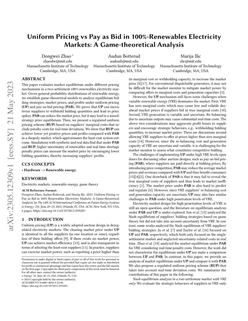 Uniform Pricing vs Pay as Bid in 100 Game-theoretical Analysis | DeepAI