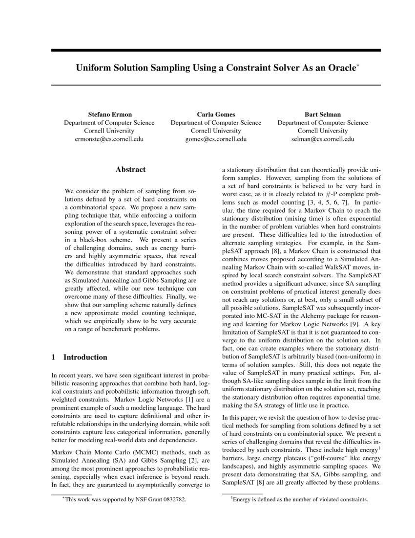 Uniform Solution Sampling Using A Constraint Solver As An Oracle Deepai 4052