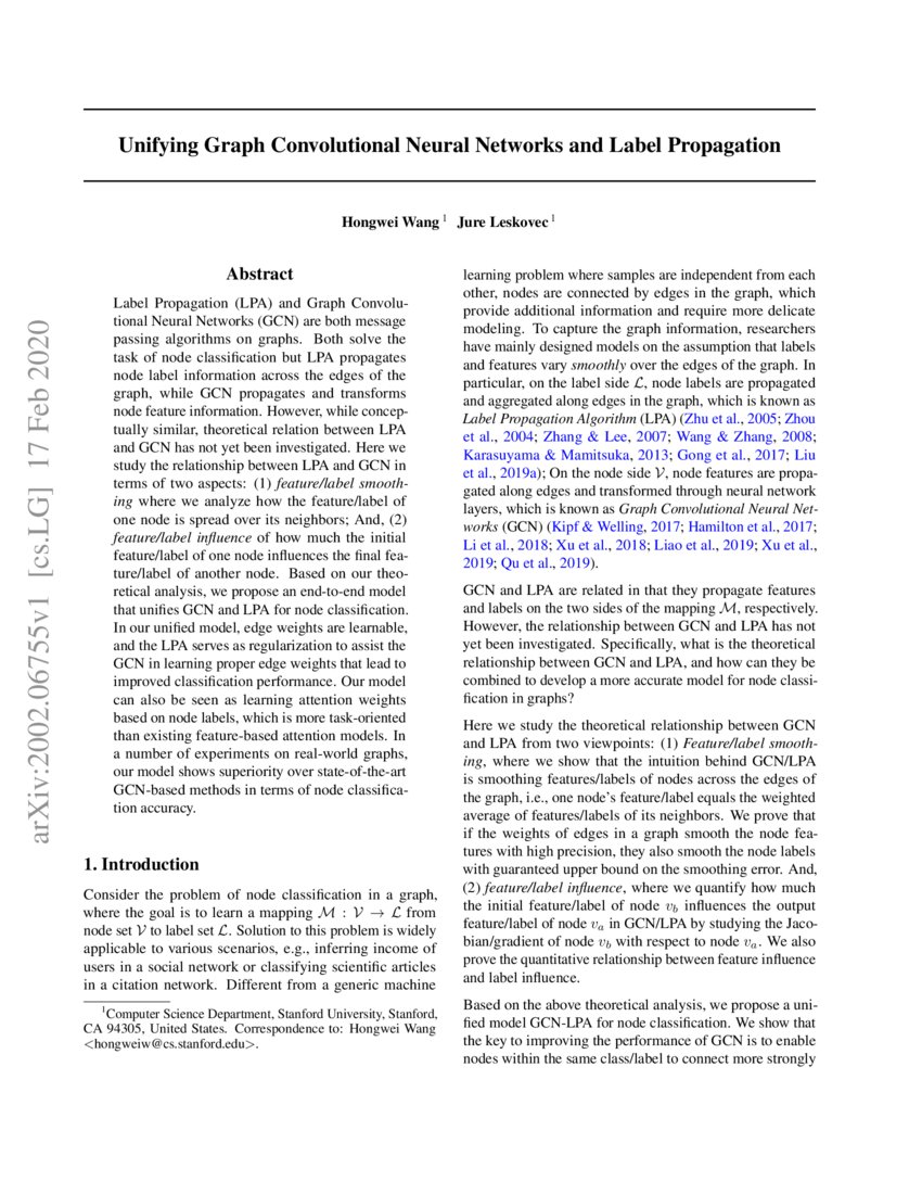 Unifying Graph Convolutional Neural Networks And Label Propagation Deepai 