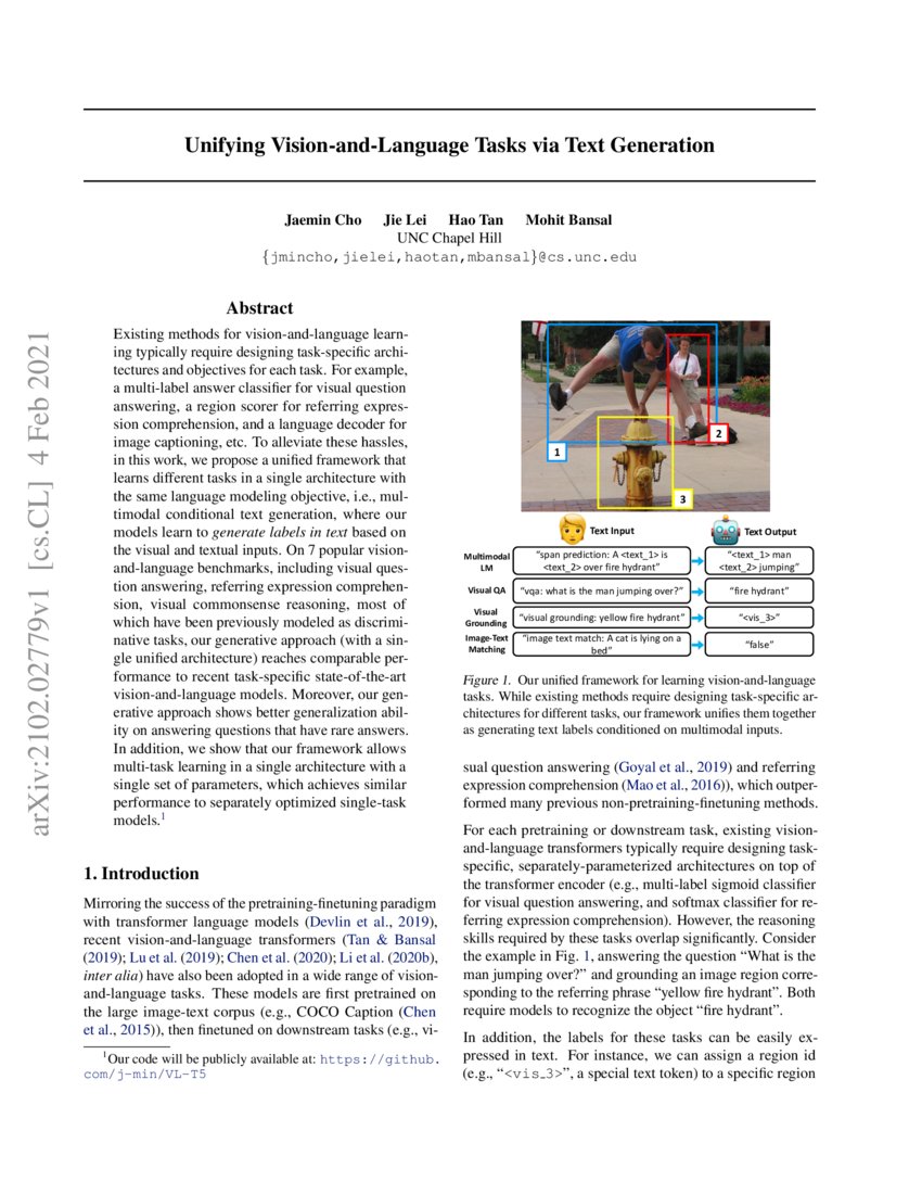 Unifying Vision-and-Language Tasks via Text Generation | DeepAI
