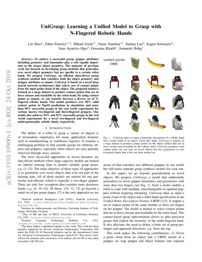 UniGrasp: Learning a Unified Model to Grasp with N-Fingered Robotic Hands | DeepAI
