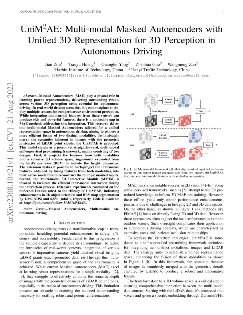 Unim2ae Multi Modal Masked Autoencoders With Unified 3d Representation For 3d Perception In