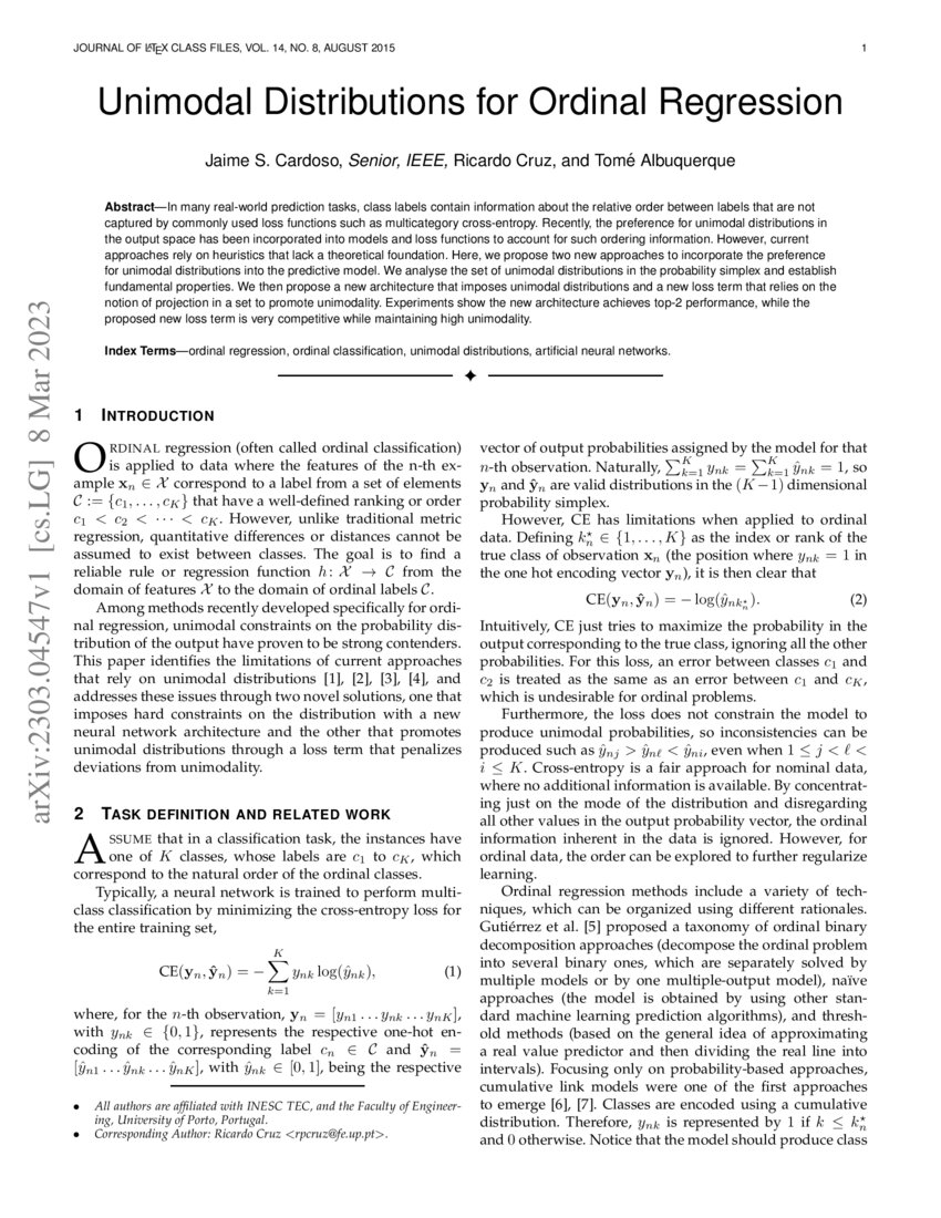 Unimodal Distributions For Ordinal Regression Deepai