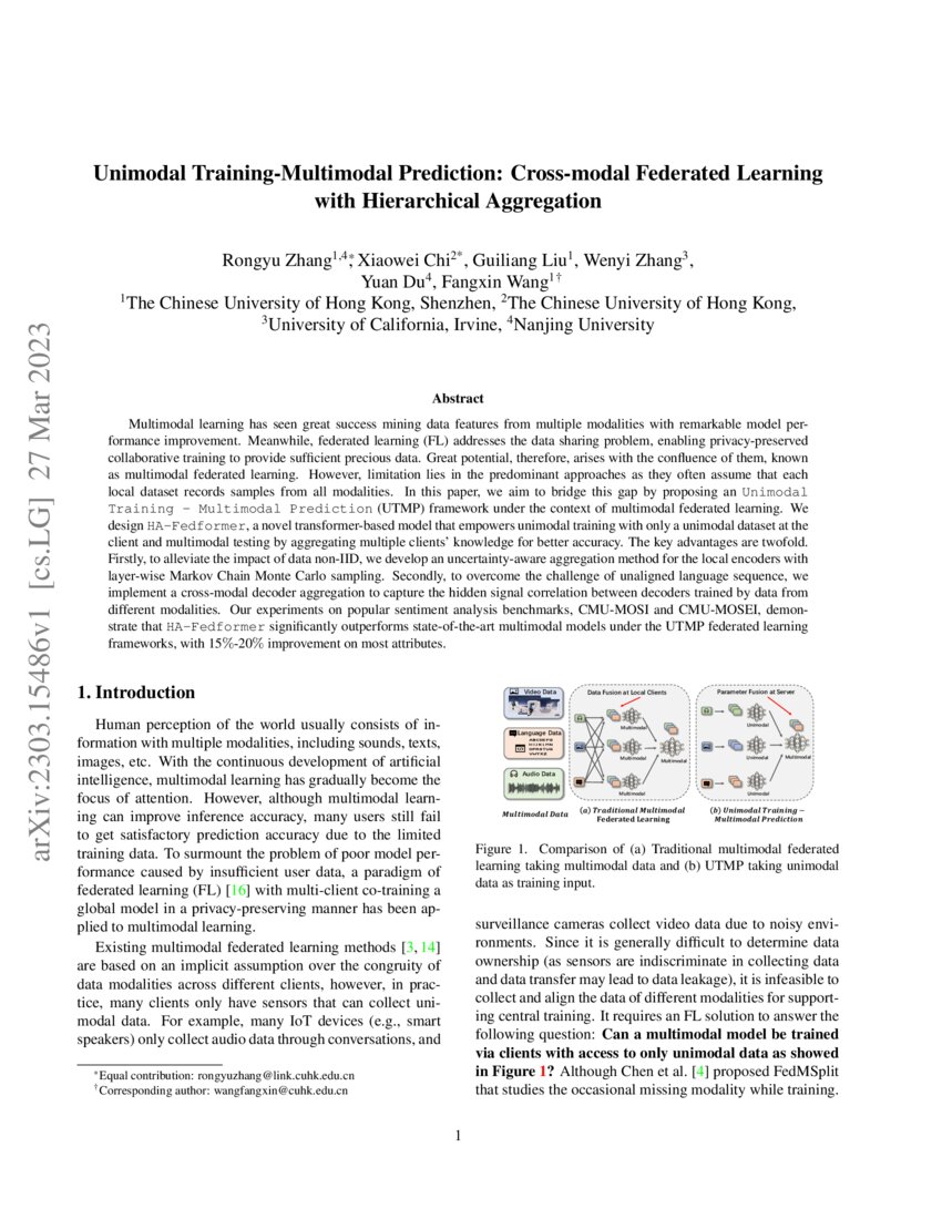 Unimodal Training-Multimodal Prediction: Cross-modal Federated Learning with Hierarchical ...