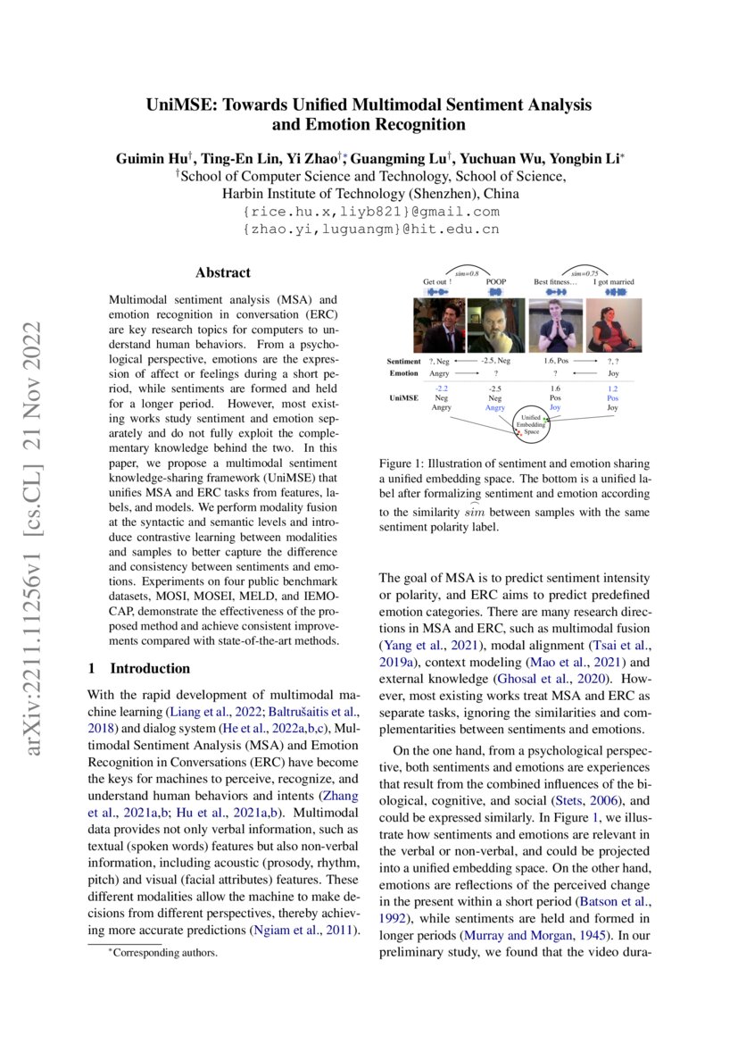 Unimse Towards Unified Multimodal Sentiment Analysis And Emotion Recognition Deepai