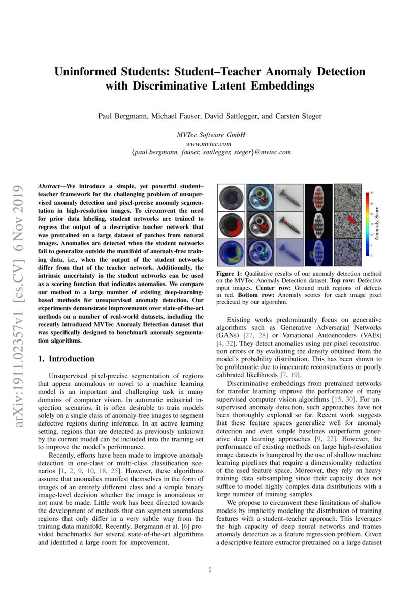 Uninformed Students: Student-Teacher Anomaly Detection with ...