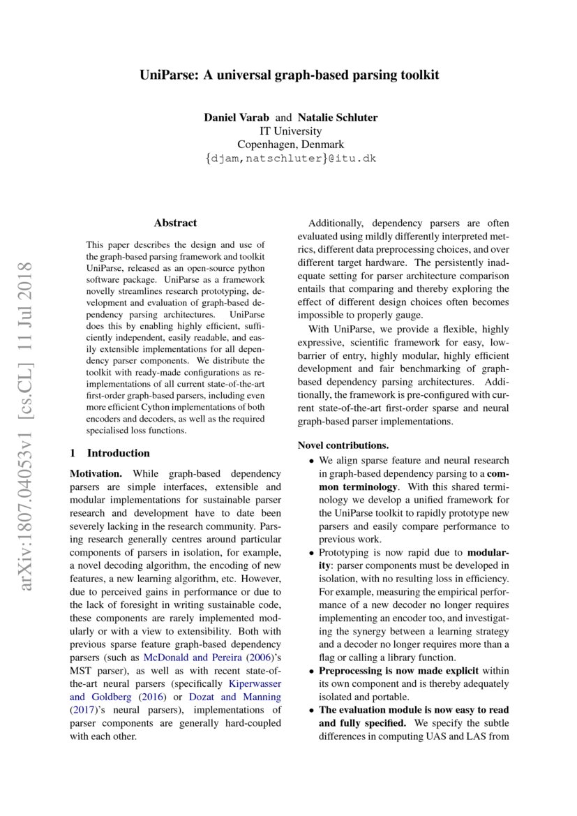 Uniparse A Universal Graph Based Parsing Toolkit Deepai