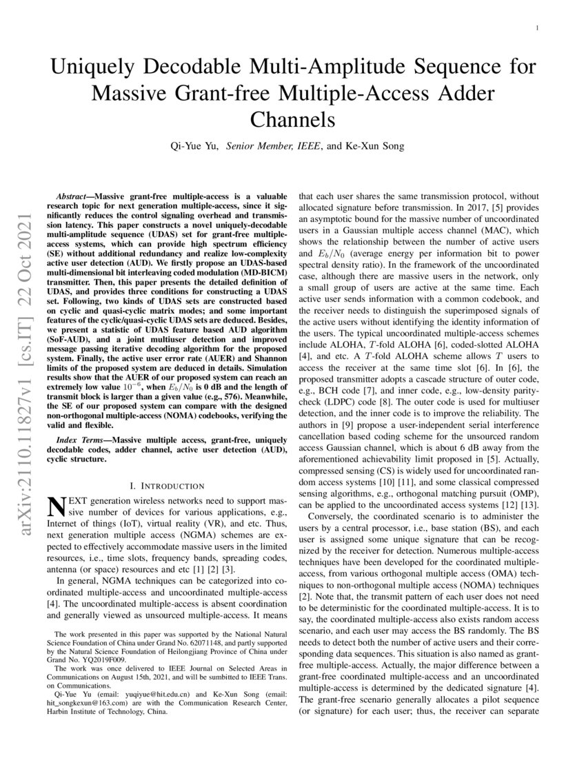 Uniquely Decodable Multi-Amplitude Sequence for Massive Grant-free ...