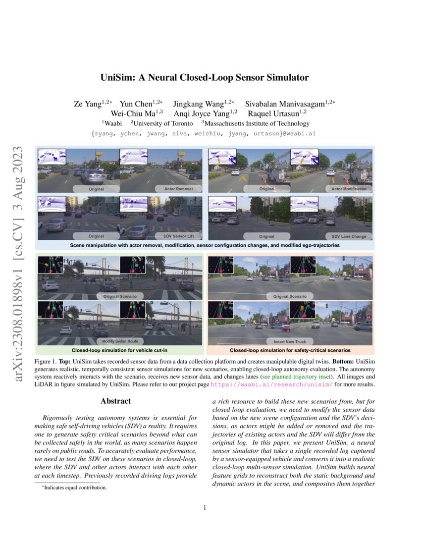 UniSim: A Neural Closed-Loop Sensor Simulator | DeepAI