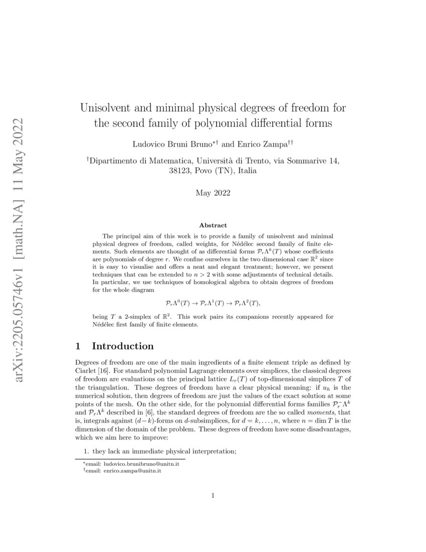 Unisolvent and minimal physical degrees of freedom for the second ...