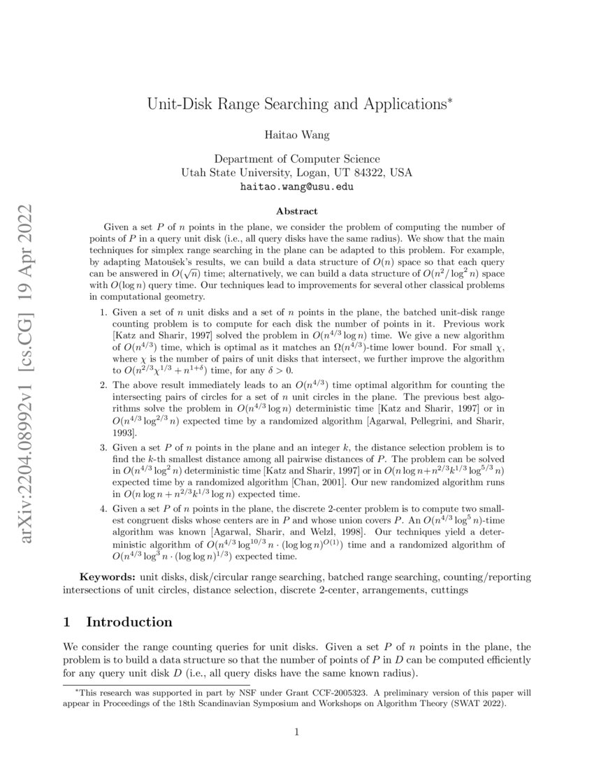 Unit-Disk Range Searching and Applications | DeepAI