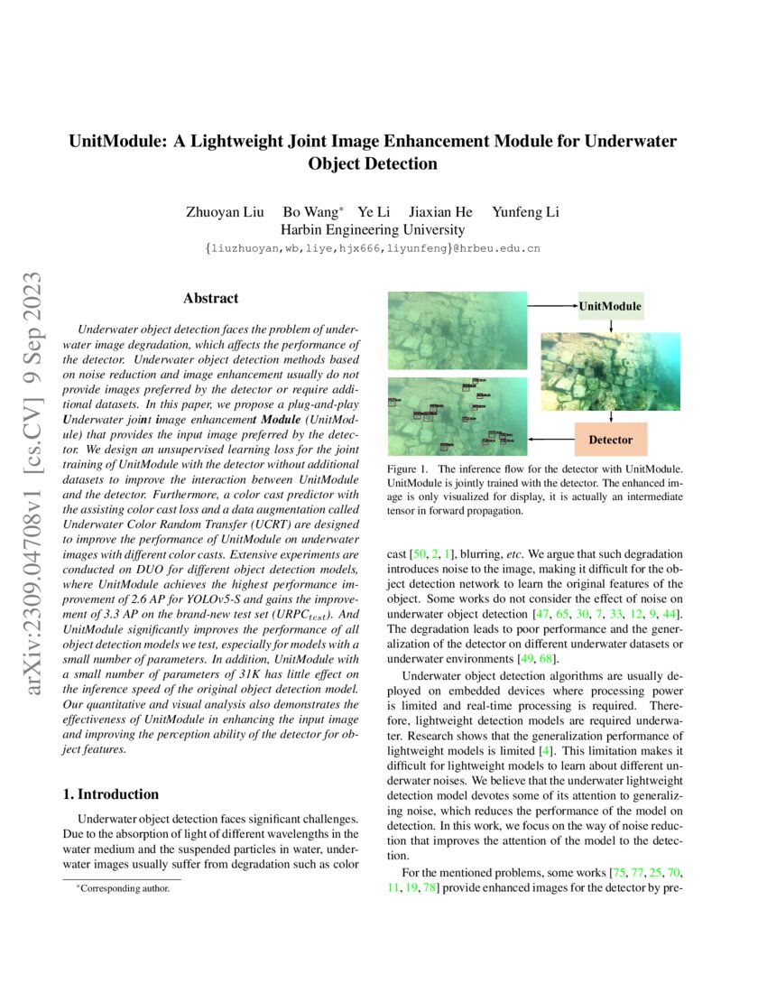 UnitModule: A Lightweight Joint Image Enhancement Module for Underwater ... UnitModule: A Lightweight Joint Image Enhancement Module for Underwater ...