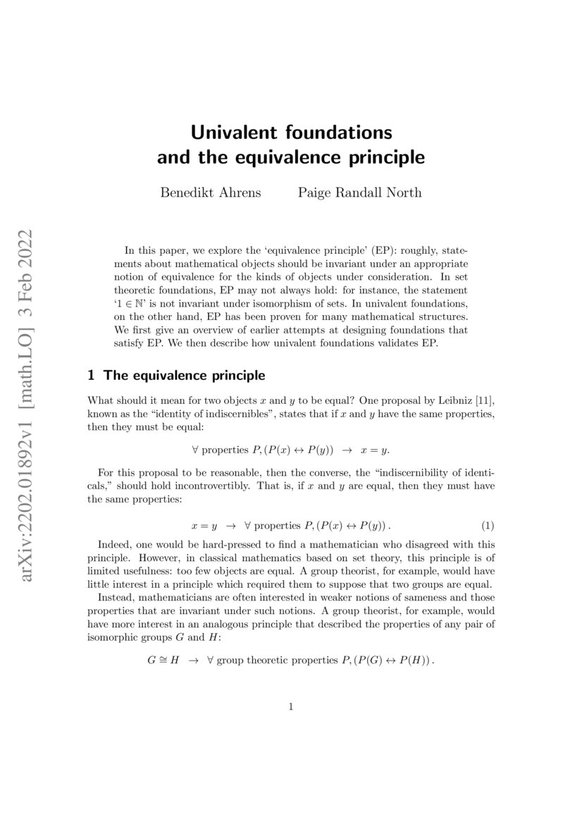 Univalent foundations and the equivalence principle | DeepAI
