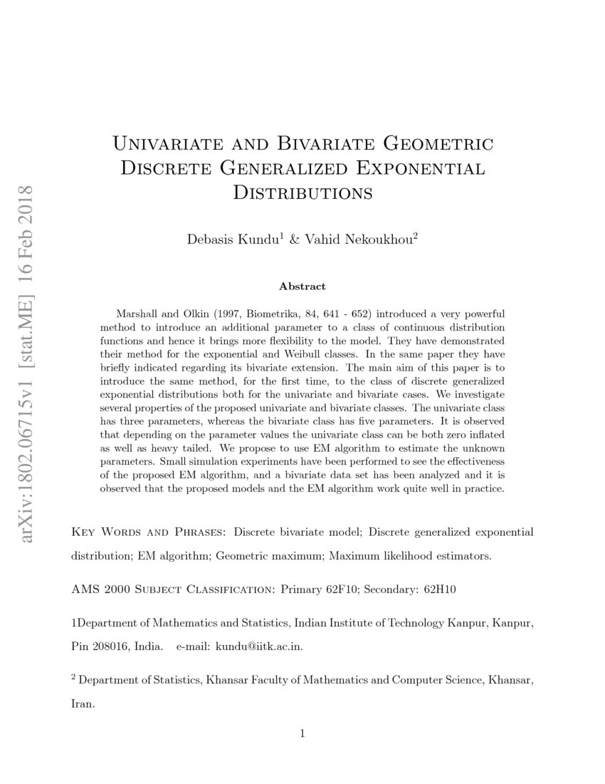 Univariate And Bivariate Geometric Discrete Generalized Exponential Distributions Deepai