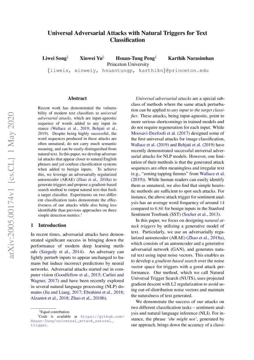 Universal Adversarial Attacks with Natural Triggers for Text ... Universal Adversarial Attacks with Natural Triggers for Text ...