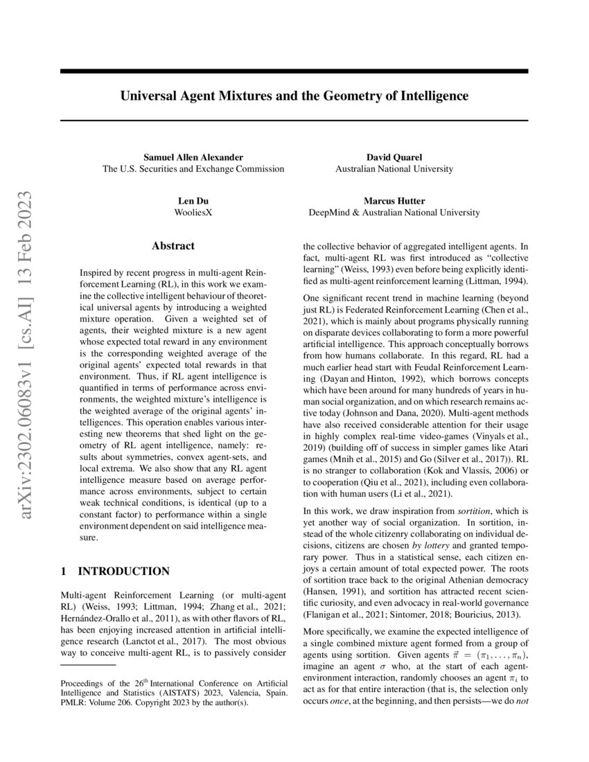 Universal Agent Mixtures and the Geometry of Intelligence | DeepAI