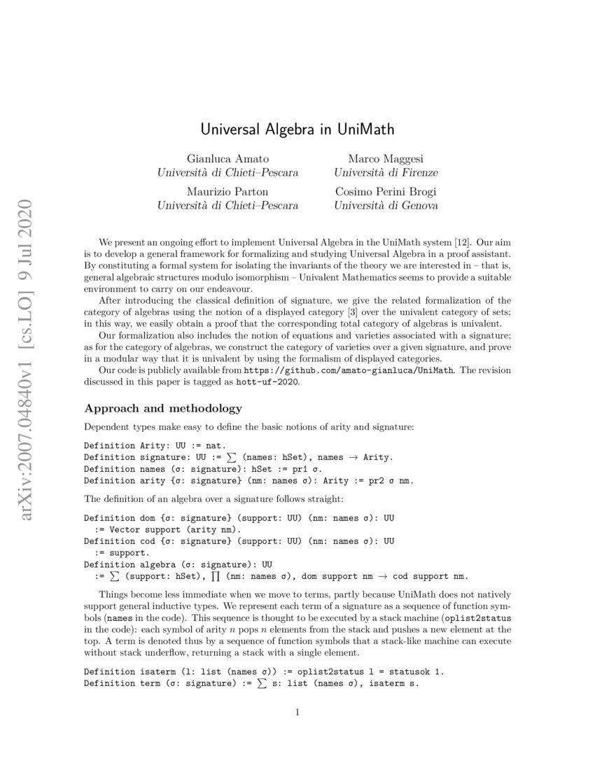Universal Algebra in UniMath | DeepAI
