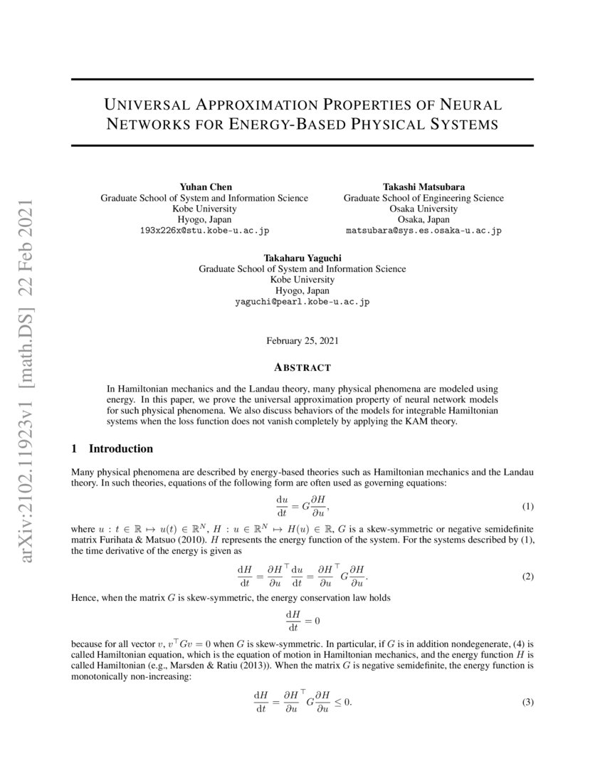 Universal Approximation Properties of Neural Networks for Energy-Based Physical Systems | DeepAI
